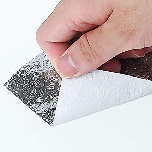 15-3/4" X 590" Aluminum Foil Kitchen Backsplash Sticks Wallpaper, Waterproof Self Adhesive Wallpaper for Kitchen, Oil-Proof Kitchen Contact Paper for Shelf Liner Countertop Cabinets(Silver)