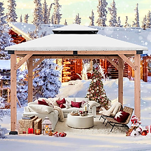 ABCCANOPY Wood Gazebo 11x11 - Outdoor Patio Wooden Gazebo with Hardtop Metal Double Roof for Garden, Backyard and Deck (Double Roof)