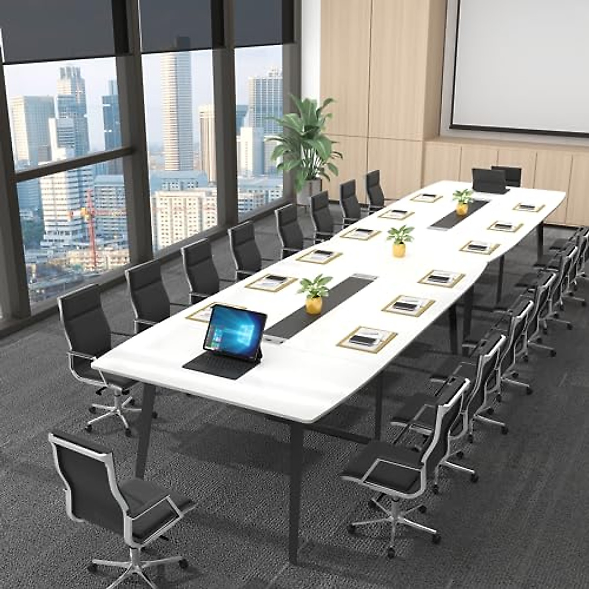 Loomie 8FT Conference Table, 94.49" L x 47.24" W x 29.53" H Meeting Seminar Table with Grommet, Large Boat Shaped Computer Desk, Boardroom Desk for Office Meeting Conference Room, White