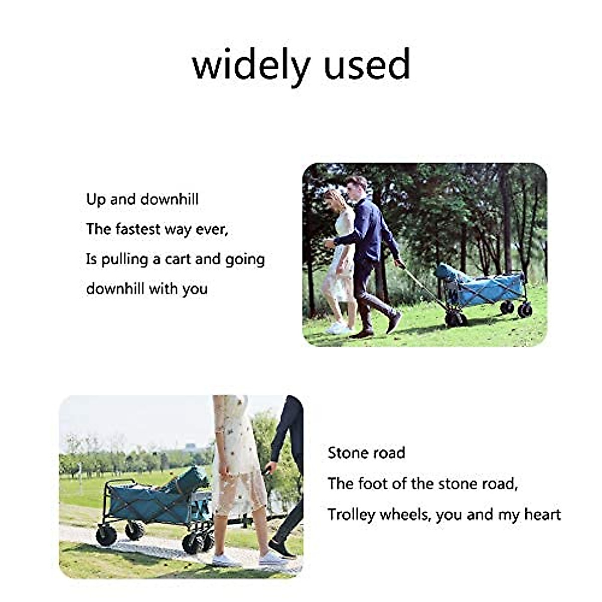 Suuim Collapsible Folding Wagon, Folding Camping Wagon,Collapsible Beach Garden Trolley Cart,Heavy Duty Utility Garden Yard Folding Cart,with Side Pocket Cu