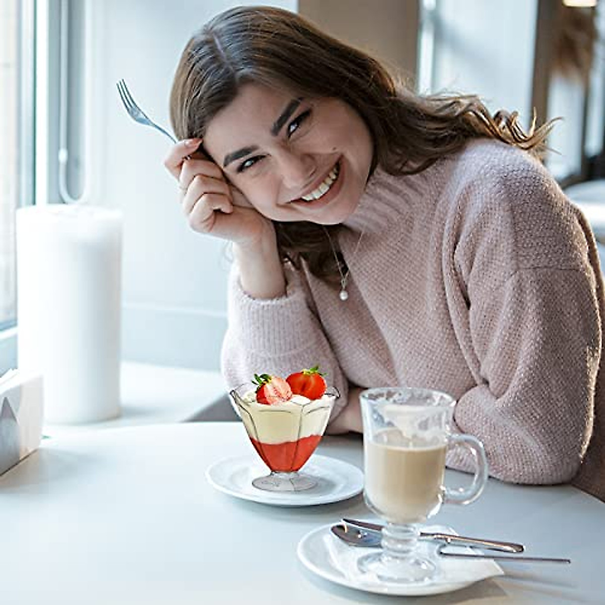 Dicunoy 50 Pack Dessert Cups with Spoons, 3.5 oz Disposable Plastic Mini Dessert Shooter Cups, Clear Parfait Appetizer Tasting Cups for Ice Cream, Mousse, Pudding, Wedding, Picnic, Party