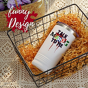 Onebttl True Crime Gifts for Crime Fans, True Crime Lovers, Serial Killer Gifts for Women, Men, Junkie, Talk Murder To Me, Stainless Steel Travel Mug Cup Tumbler, 20oz, White