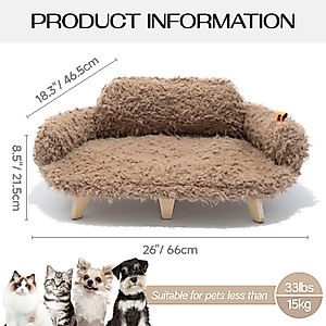 MEWOOFUN Removable Washable Cover Cat Bed - 26"x18.3"x8.5" Elevated Wooden Pet Sofa for Cats & Small to Medium Dogs, Modern Pet Furniture (Brown)