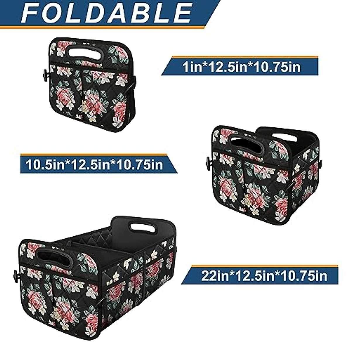 Deosk Trunk Organizer for Car, Collapsible Car Organziers and Storage with 6 Pockets, 50L Multi-Compartment Car Trunk Organzier, Car Accessories for Women/Men - Floral