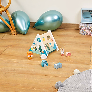 Janod - Pure Wooden Shape Sorter - Early Learning Toy - 6 Pieces Included - Handling and Building - Water-Based Paint - from 18 Months Old, J05150