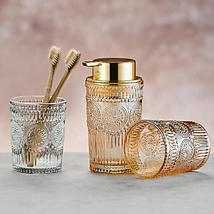 LEICURACE Foaming Hand Soap Dispenser,Glass Foam Soap Dispenser,Toothbrush Holder,Refillable Liquid Soap Dispenser,Lotion Dispenser (S-Gold-Foaming)