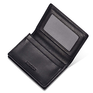 Leather Business Card Case Holder for Men & Women, Italian Calfskin (Black)