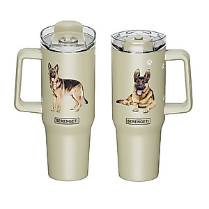 SERENGETI 40 Oz Ultimate Tumbler with Handle and Straw - Vacuum Insulated Tumbler with Straw and Lid - Stainless Steel Travel Mug for Pet Lovers - 3D Designs of your favorite Dog (German Shepherd)
