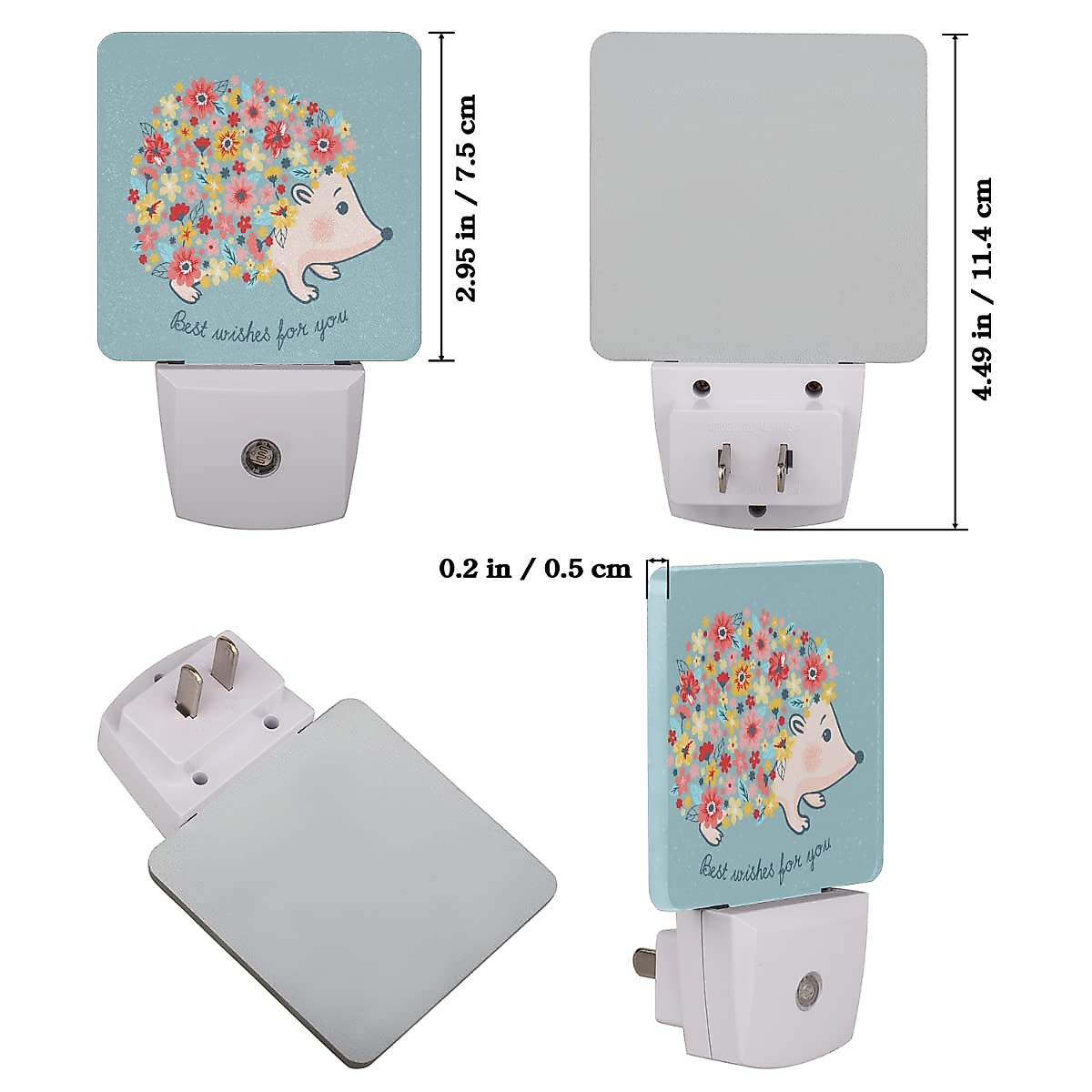 Cute Hedgehog Plug in Night Light Set of 2, Rainbow Animal Hedgehog LED Nightlights Auto Dusk to Dawn Sensor, Nightlight Lamp for Kids Rroom Bedroom Bathroom Kitchen Hallway Nursery Stairs Home Decor