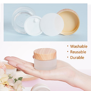 Miayon 6Pcs Glass Cosmetic Container with Wood Grain Lid Refillable Cosmetic Jar Frosted Glass Cream Container with Leak-proof Lid Empty Sample Jar for Makeup,Lotion,Eye Creams,Scrub Cream,Home Travel