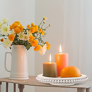 Wooden White Beaded Lazy Susan Round Spinning Kitchen Turntable 360 Degrees Rotating Lazy Susan Kitchen Tray for Cabinet Counter, 9.8 inch