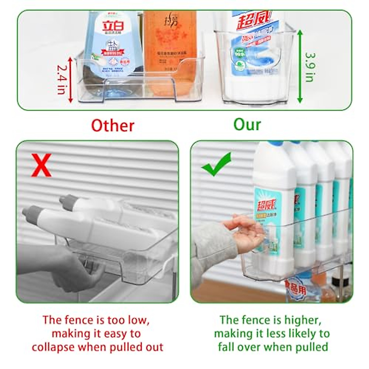 2 Set 2 Tier Bathroom Under Sink Organizers and Storage - 14.8"Deep x 5.1" Width - Suitable as Pantry Drawers Slide Out Shelves,Under Kitchen Sink Organizer,Narrow Pull Out Under Cabinet Organizer