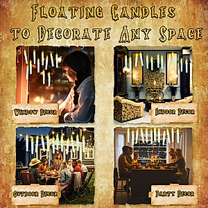 Prerish 12 PCS Floating Candles with Wand - Christmas Decoration Magic Hanging Candles - Flickering Warm Light Floating Candle Decor for Home Indoor Room Classroom Bedroom Party