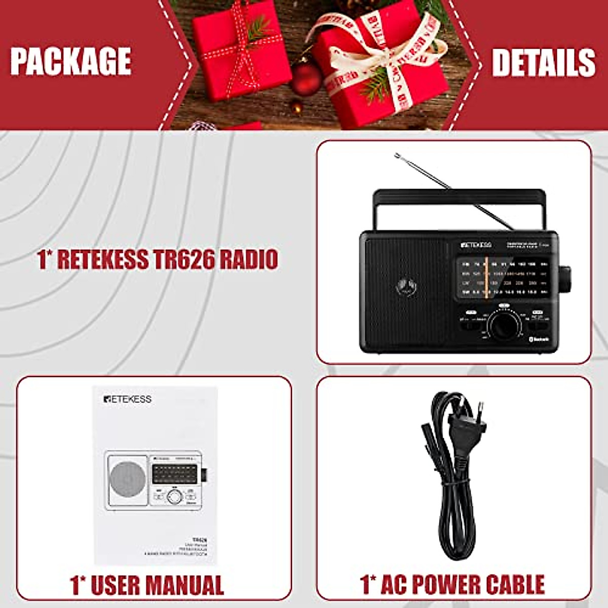 Retekess TR626 Portable AM FM Radio with Bluetooth, Plug in Radio, LW, DSP chip,Powered by AC or D Battery, Short Wave Radios for Garages,Home,Outdoors