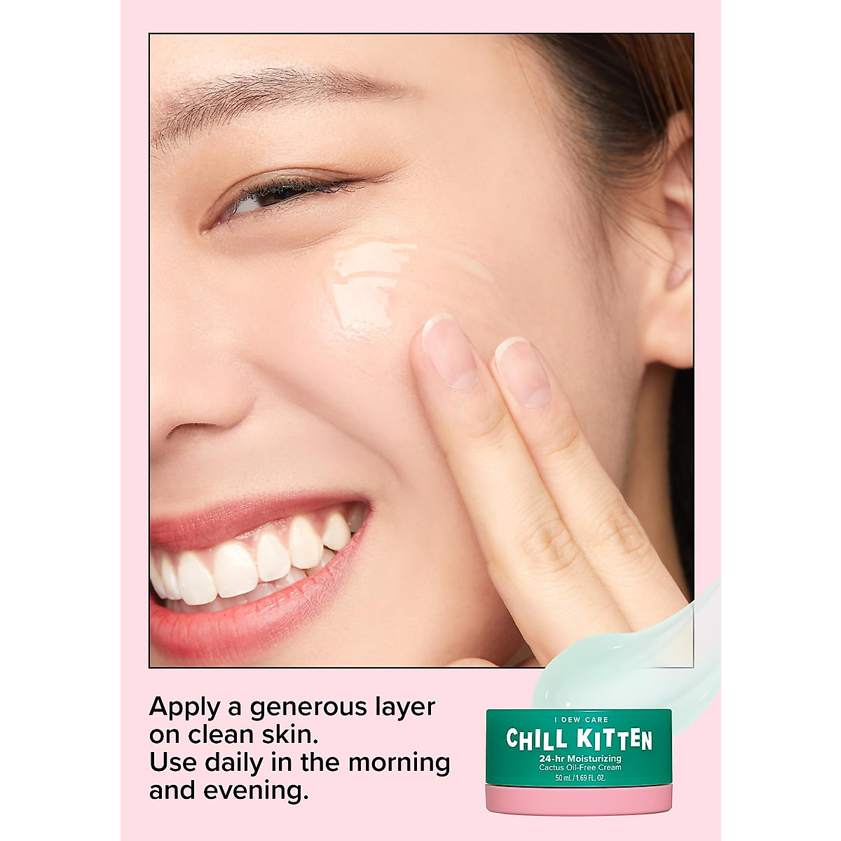 I DEW CARE Heartleaf Face Cream - Chill Kitten | Moisturizer with Moringa Seed, Prickly Pear, Aloe Vera Gel, Cactus Oil-Free, Glass Skin Look, Daily Use, for Dry Skin, Skin Barrier Repair, 1.69 FL Oz