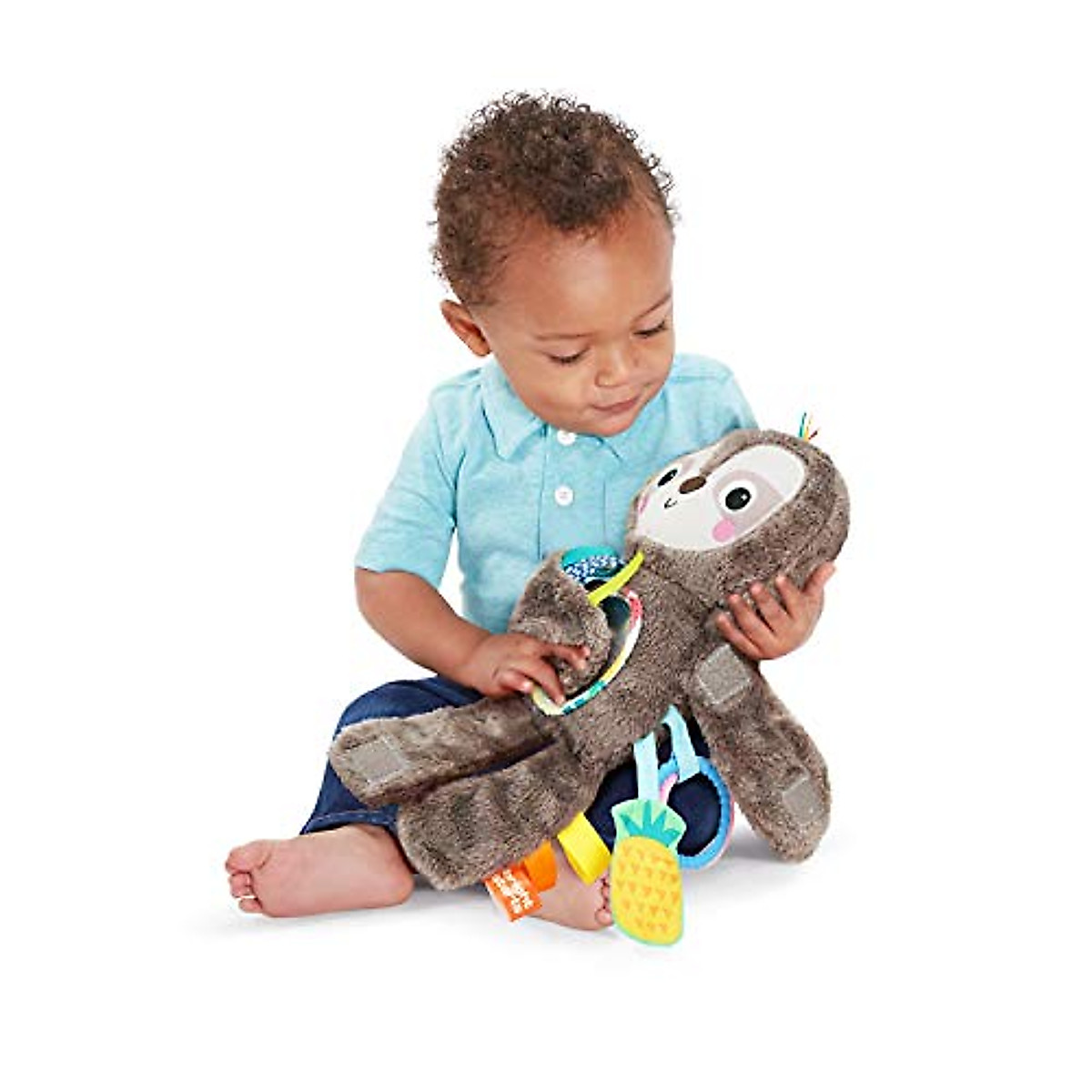 Bright Starts Slingin’ Sloth Travel Buddy Plush Stuffed Animal Take-Along Stroller or Carrier Toy, Ages 0 Month+