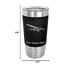 LaserGram 20oz Vacuum Insulated Tumbler Mug, High Wing Airplane, Personalized Engraving Included (Faux Leather, Black)