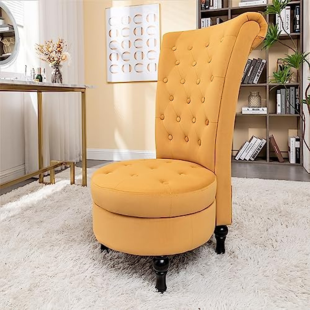 Container Furniture Direct - Mustard Yellow Velvet Accent Chair with Storage and Luxurious Upholstery, Retro Design and Versatile Usage for Livingroom, Bedroom, Lounge and Office