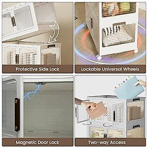 ECOWEEPUT Storage Bins with Lids-54 Gal Stackable Storage Containers, Foldable Storage Cabinet, Collapsible Storage Box with Wheels, Plastic Closet Organizers for Home Storage (2 Pack)