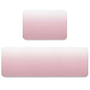Ombre Kitchen Mats 2 Pieces Non Slip Runner Rug Set Pink and White Gradient Color Print Kitchen Rugs Washable Comfort Standing Floor Mat for Kitchen, Sink, Office, 15.7"x23.6"+15.7"x47.2"
