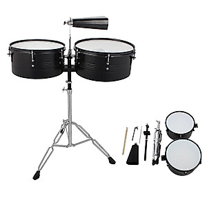 Lykos Percussion 13" & 14" Timbales Drum Set with Stand and Cowbell… (Black)