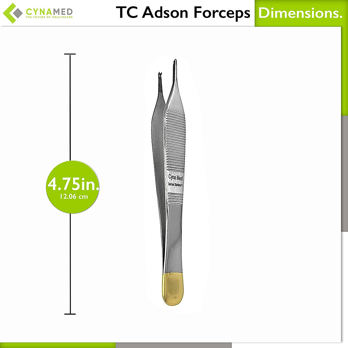 Cynamed T/C Adson Plastic Surgery Forceps 4.75" Straight Fine Point with Tungsten Carbide Inserts Surgical Veterinary Instruments with Gold Handle (1X2 Teeth, Adson Tissue Forceps, TC)