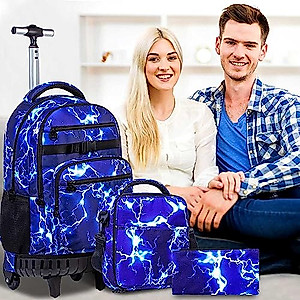 AGSDON Rolling Backpack for boys, Men Roller Wheels Bookbag, Laptop Wheeled School Bag with Wheels for Teens - Blue