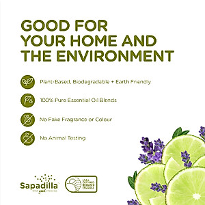 Sapadilla Liquid Dish Soap - Sweet Lavender + Lime - Made with 100% Pure Essential Oil Blends, Tough on Grease, Aromatic & Fragrant Dishwashing Liquid, Plant Based, Biodegradable, 12 Ounce (Pack of 1)