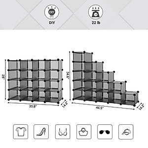 SONGMICS Shoe Rack, Space-Saving 15-Count Plastic Shoe Storage Organizer Unit, Shoe Cabinet, Ideal for Entryway Hallway Closet Garage, 14.2 x 44.5 x 34.6 Inches, Grey ULPC445G01