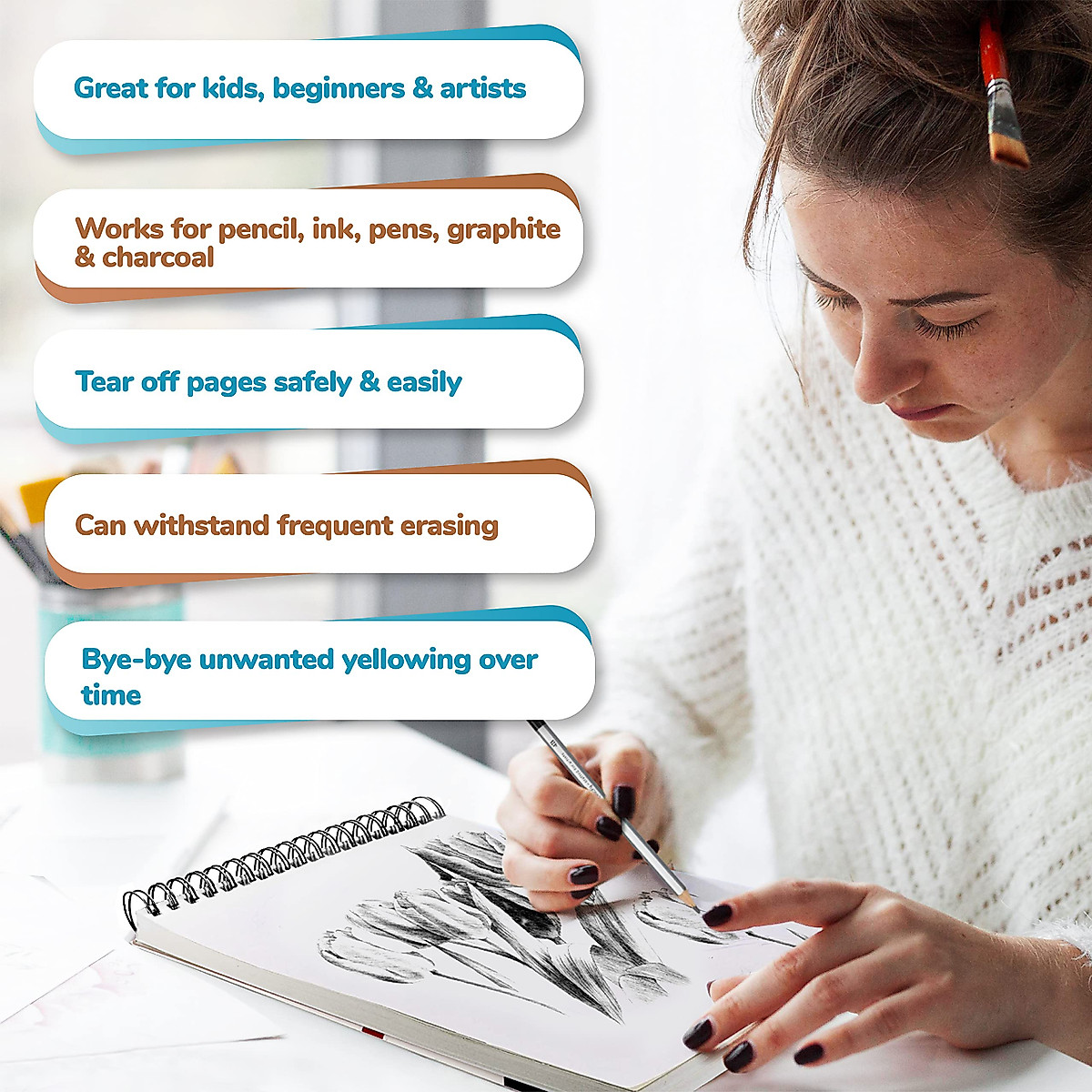 Bellofy 3X Sketch Books, 100 Sheets Each, 9x12 Inches | Perfect for Kids, Beginners & Artists | Drawing Paper for Graphite, Charcoal & More | Great Gift Idea