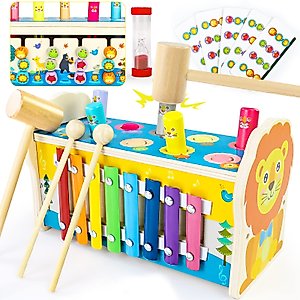 Fajiabao Montessori Toys for 1 2 Year Old Wooden Hammering Pounding with Xylophone Toddlers Learning Developmental Activity Game Birthday Gifts for Boys Girls Age 1 2 3 4