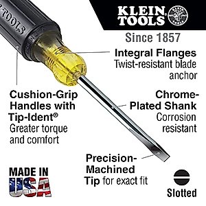 Klein Tools 85077 Screwdriver Set, Made in USA, Multi-Application Screwdriver Kit with Cushion-Grip Handles and Tip-Ident, 7-Piece
