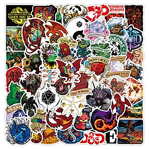 50pcs Dungeons and Dragons Stickers Aesthetic Vinyl Stickers for Teen Laptop,Cool Classic Trendy Game D&D Waterproof Stickers for Water Bottle Skateboard Bumper Computer Phone