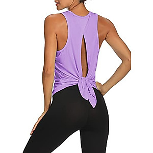 Bestisun Women's Athletic Yoga Shirt, Sleeveless Gym & Dance Top, Light Purple M