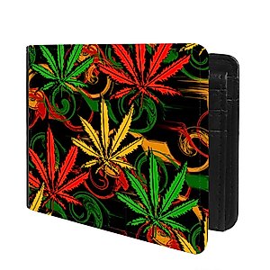 Ztion Unique Desige Pattern - Psychedelic abstract marijuana leaf pattern, Slim Front Pocket Wallet Billfold RFID Blocking