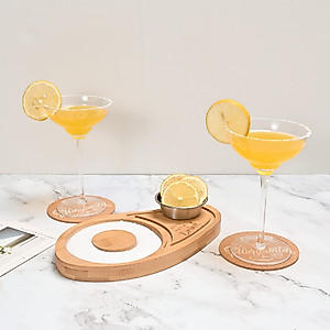 WILLOWDALE Margarita Salt Rimmer Set w/Coasters, Margarita Glass Rimmer for Cocktails Bamboo Sugar and Salt Rimmer for Drinks, Tequila Gifts for Men Margarita Kit Bar Tools for 4.7" Margarita Glasses