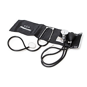 PrimaCare Medical DS-9197-BK Professional Classic Series Manual Adult Size Blood Pressure Kit, Emergency Bp kit with Stethoscope and Portable Leatherette Case, Nylon Cuff, Black