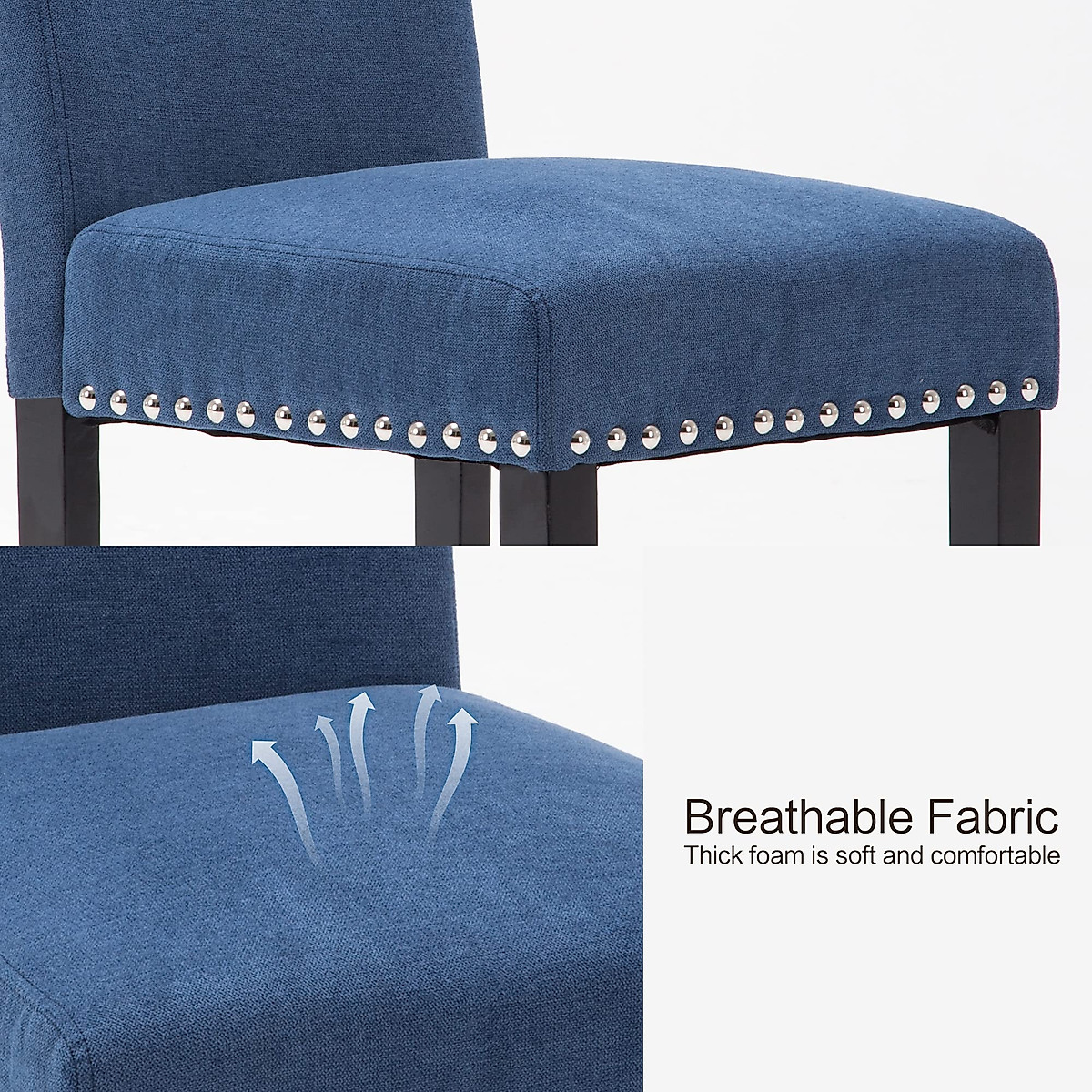 LSSPAID Dining Chairs, Fabric Padded Dining Room Chairs, Nail Head Trim Dining Chair, Blue, Set of 4