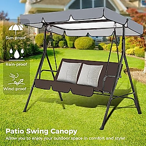 Patio Swing Canopy for 3-Seat Swings,Waterproof & Sunproof Porch Swing Chair Top Cover Replacement for Sunshade, Made of 190T High-Density Polyester, 75 x 52 x 6’’(seat Cover is not Included)