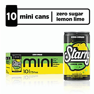 Starry Zero Sugar Lemon Lime Soda, Caffeine Free, Mini Cans, 7.5 Ounce (Pack of 10)