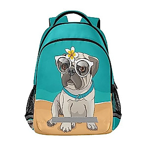 ALAZA Cute Cartoon Pug Dog Print Backpack for Students Boys Girls Travel Daypack
