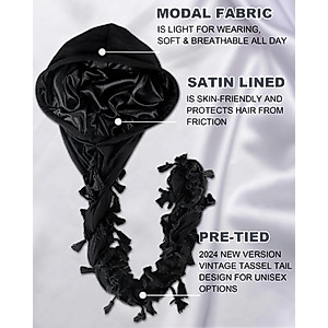 Babalet Halo Turban for Men Women Satin Lined Durag Head Wraps Scarf Skull Cap Pre-Tied Twist Sleeping Bonnet, Black