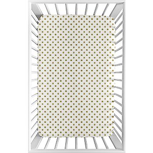Sweet Jojo Designs Gold and White Polka Dot Baby Girl Fitted Mini Portable Crib Sheet for Amelia Collection - for Mini Crib or Pack and Play ONLY