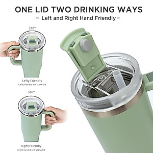 TYESO 30 oz Tumbler with Handle, Straw and Lid - Leak Resistant Insulated Stainless Steel Water Bottle, Car Cup Holder Friendly Travel Coffee Mug Green - Gifts for Men & Women