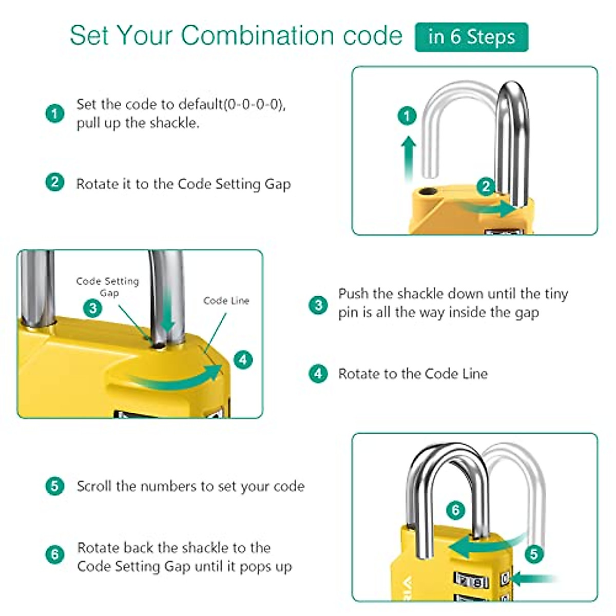 ORIA Combination Lock, (Newest)4 Digit Combination Padlock Set, Metal and Plated Steel Material for School, Employee, Gym or Sports Locker, Case, Toolbox, Hasp Cabinet and Storage, Black&Yellow, 2PCS