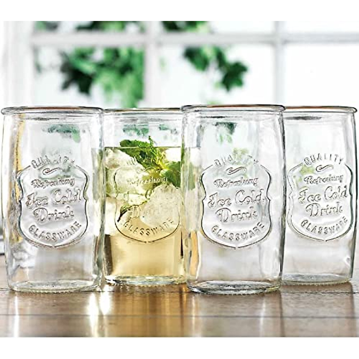 Glaver's Drinking Glasses Set of 4, Vintage Italian Style – Elegant 20 Oz Clear Tumbler Glassware Set– Genuine Artisan-Made for, Refreshing Drinks, Beverages, Cocktails. Dishwasher Safe