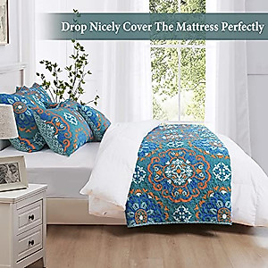 PHF 100% Cotton Fabric Boho Paisley Quilt Set Queen/Full Size, 3PCS Lightweight Cozy Bedspread for All Season, Extra Soft Reversible Bed Spread, Coverlet 90" x 90" and 2 Pillow Shams, Teal Blue