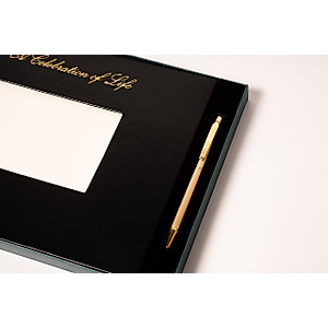 LIFETOO 12" x 8" A Celebration of Life Leather Hardcover Funeral Guest Book with Pen, 4 x 6 Photo Pocket - Memorial Guest Book for Sign in - 120 Pages, Space for Name, Address, Prayers & Memories