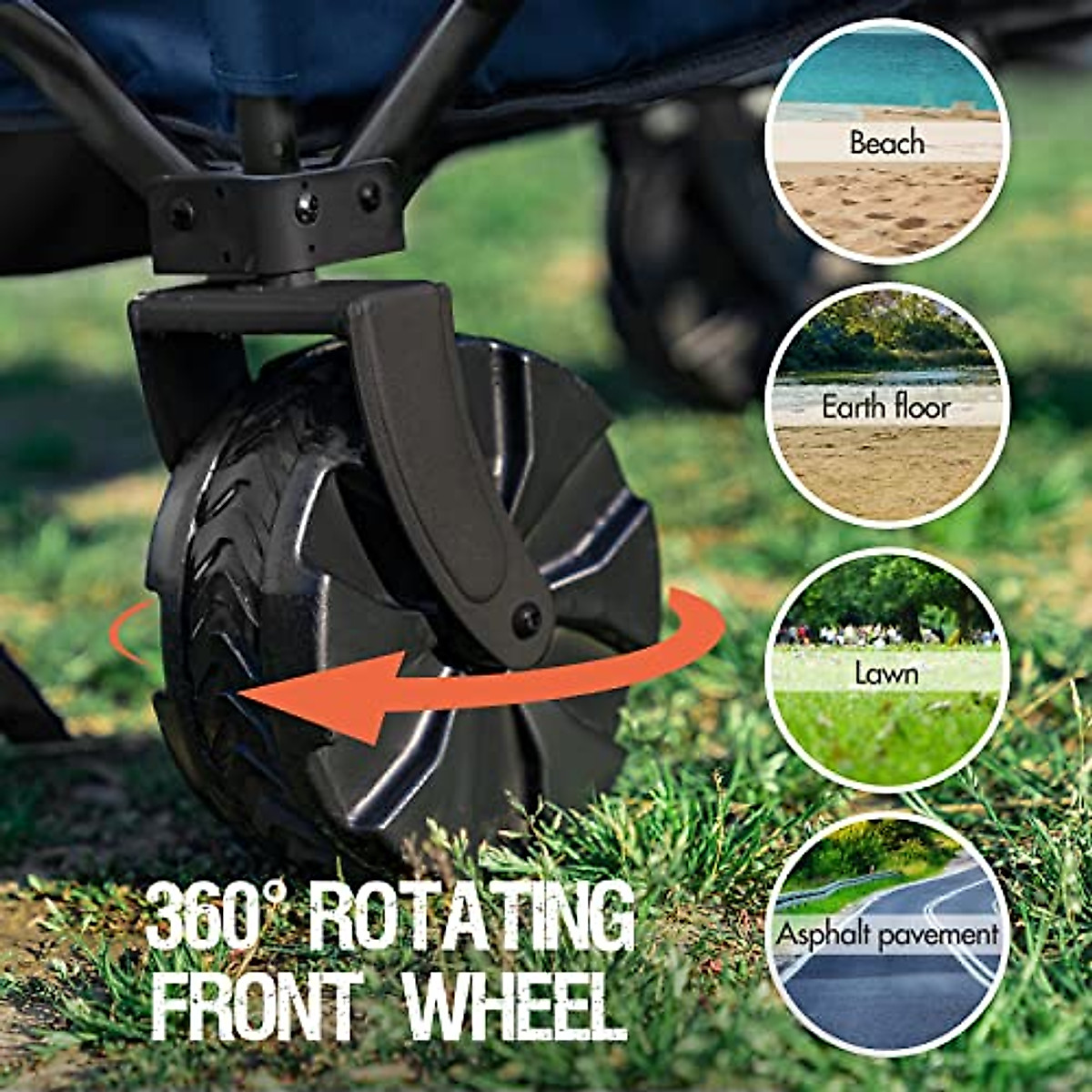 PORTAL Collapsible Folding Utility Wagon, Foldable Wagon Carts Heavy Duty, Large Capacity Beach Wagon with All Terrain Wheels, Outdoor Portable Wagon for Camping, Garden, Shopping, Groceries, Blue