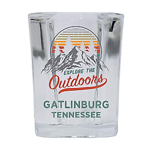 R and R Imports Gatlinburg Tennessee Explore the Outdoors Souvenir 2 Ounce Square Base Liquor Shot Glass